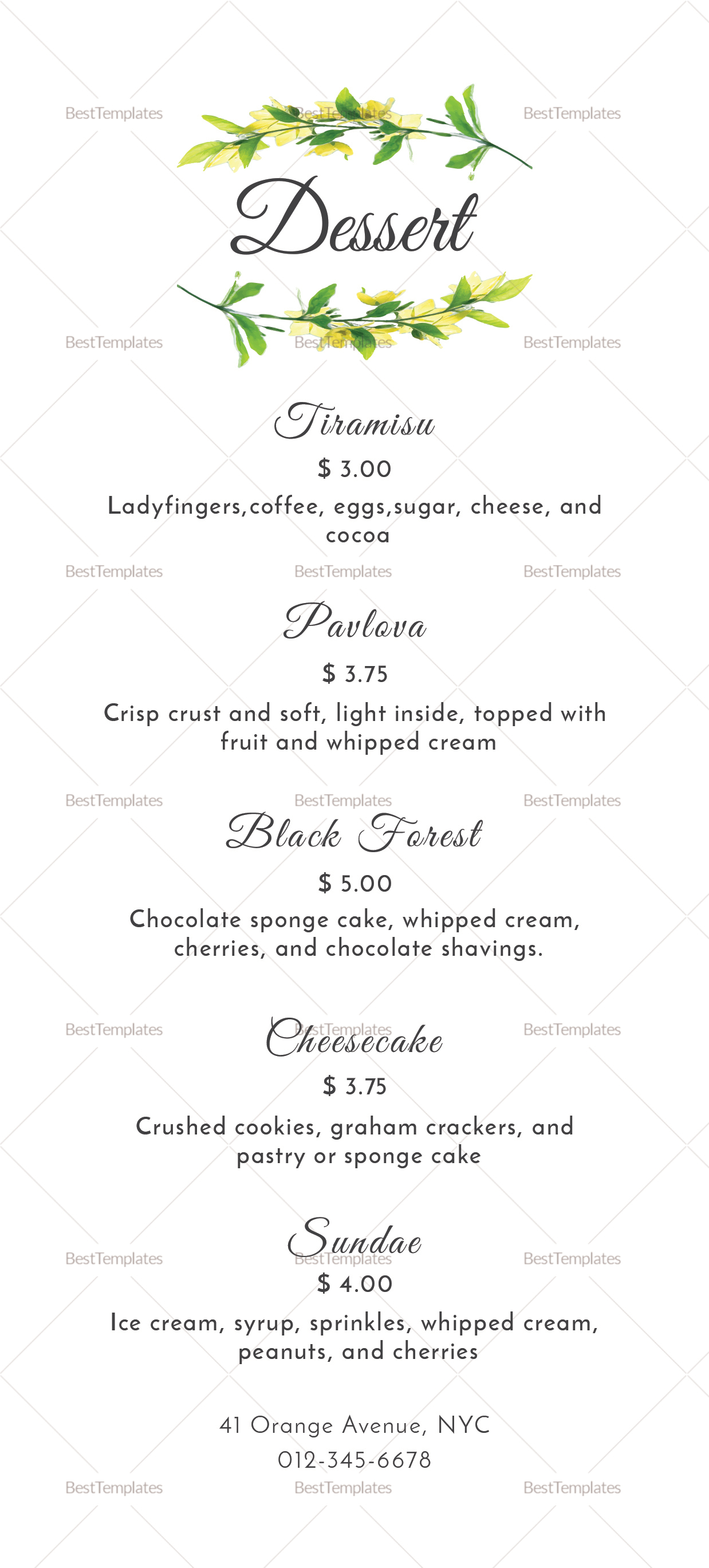 Dessert Menu Design Template In PSD Word Publisher Illustrator InDesign