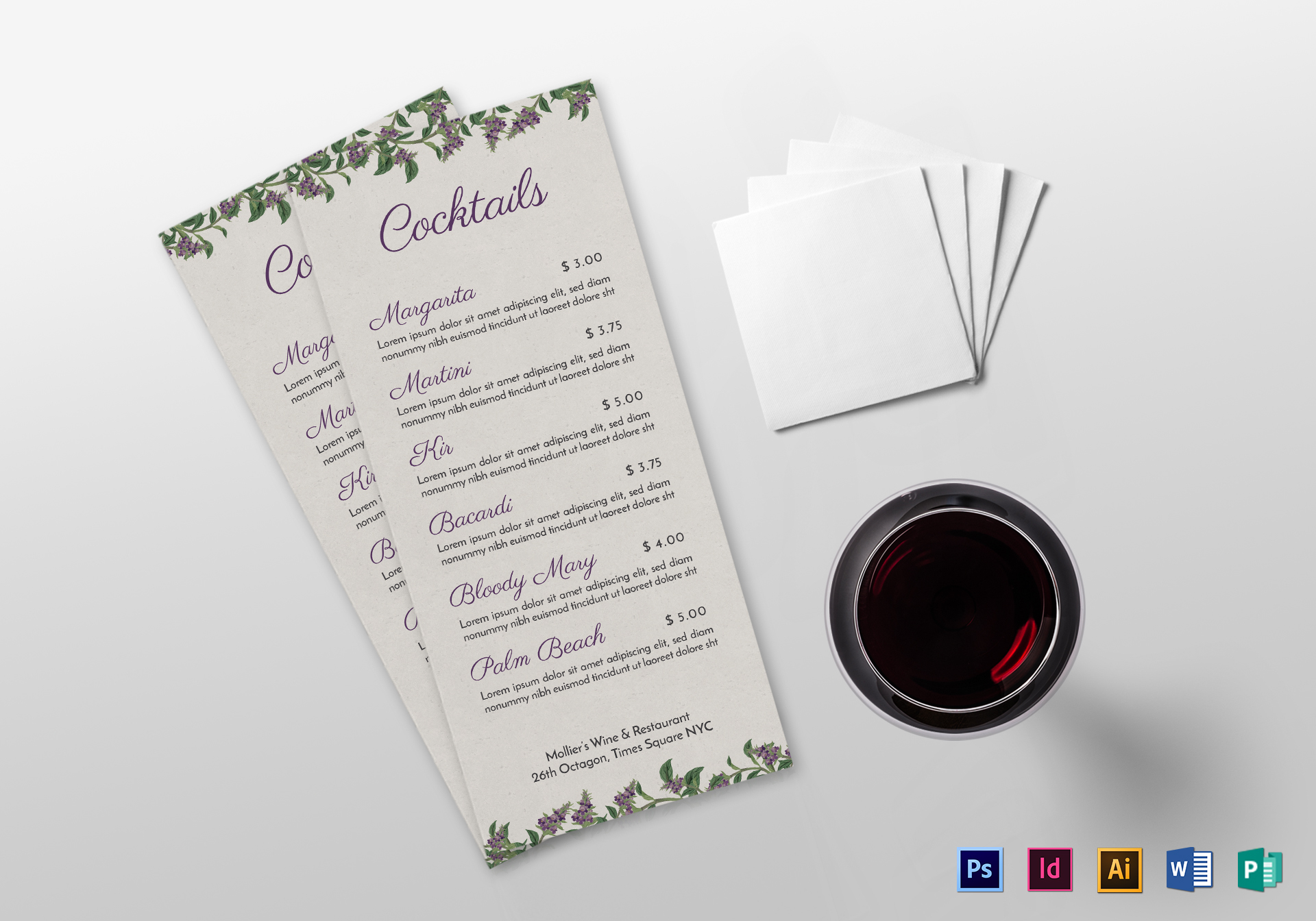 Cocktail Menu Design Template In PSD Word Publisher Illustrator 
