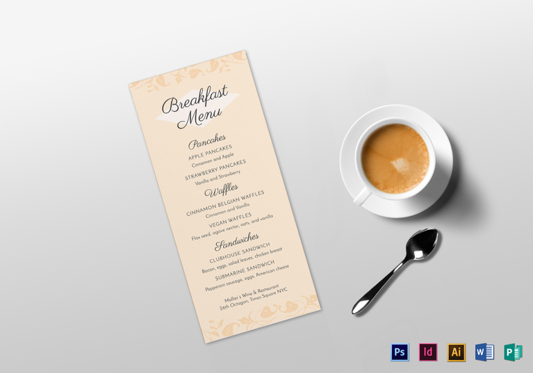 Breakfast Menu Design Template in PSD, Word, Publisher, Illustrator ...