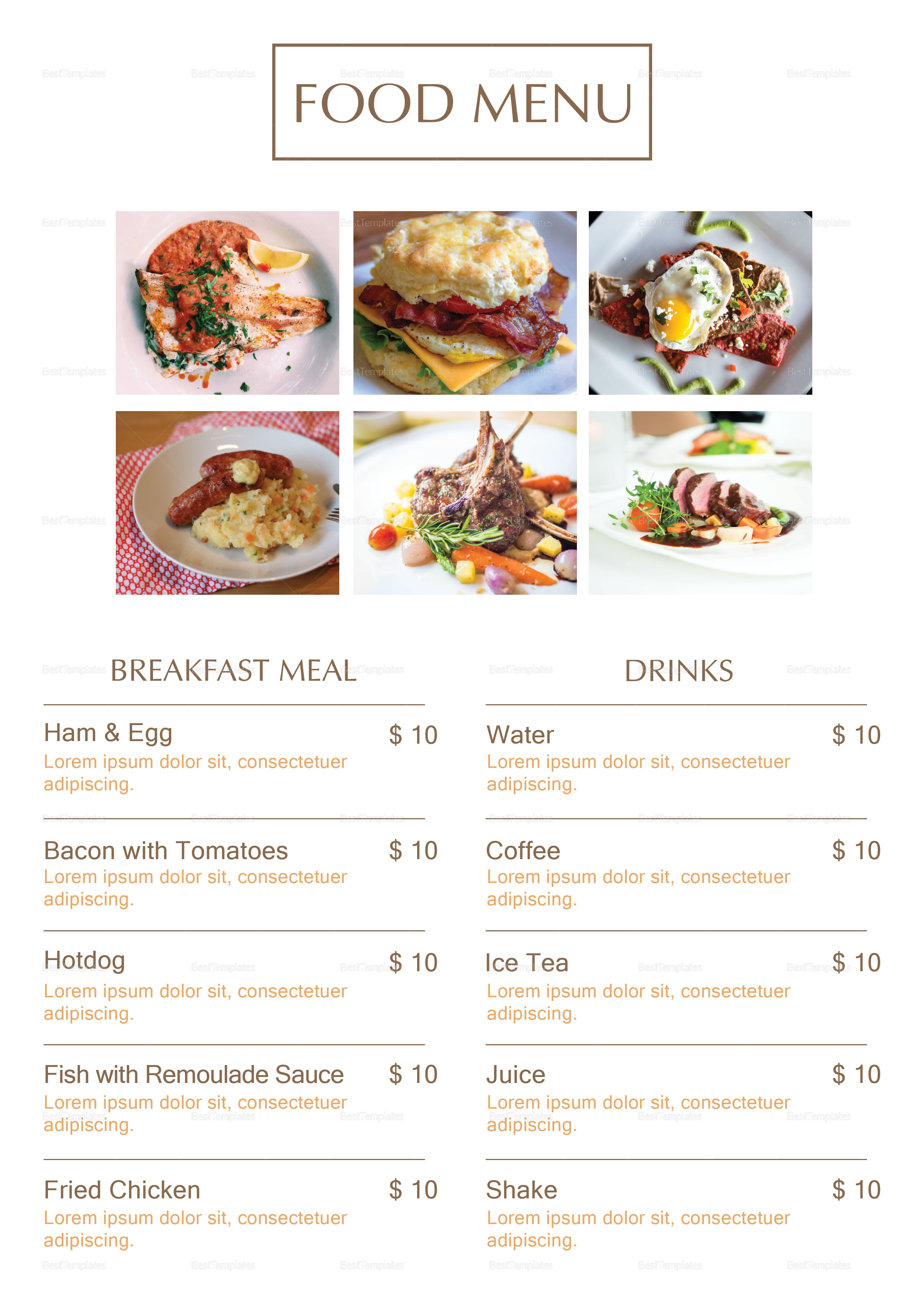 Breakfast Party Menu Design Template In PSD Illustrator InDesign 
