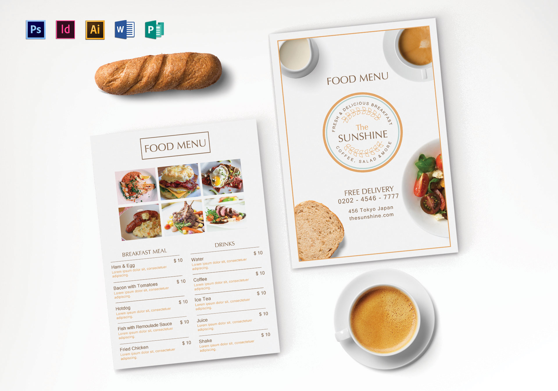 Breakfast Party Menu Design Template In PSD Illustrator InDesign 