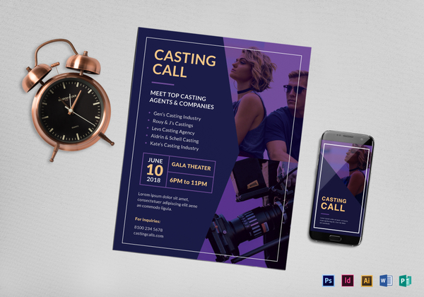 Casting Call Flyer Design Template in PSD, Word, Publisher, Illustrator ...