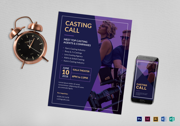 Casting Call Flyer Design Template in PSD, Word, Publisher, Illustrator ...