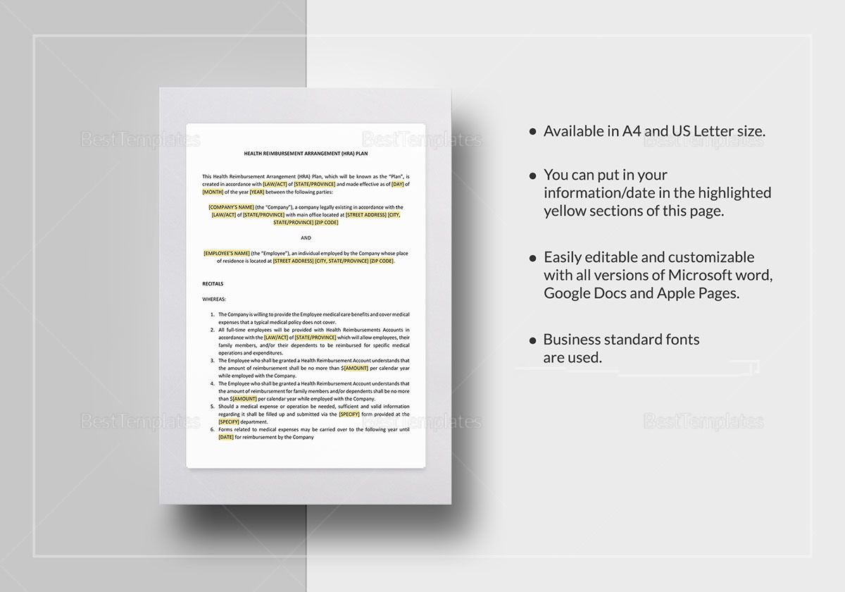 Health Reimbursement Arrangement Plan (HRA) Template in Word, Google ...