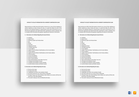 Checklist Worker's Compensation Claims Template in Word, Google Docs ...