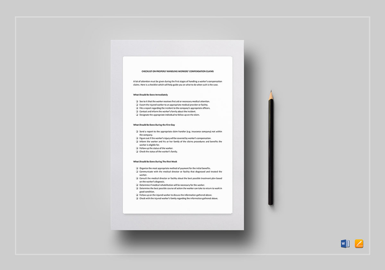 Worker's Compensation Claims Checklist Template in Word, Google Docs ...