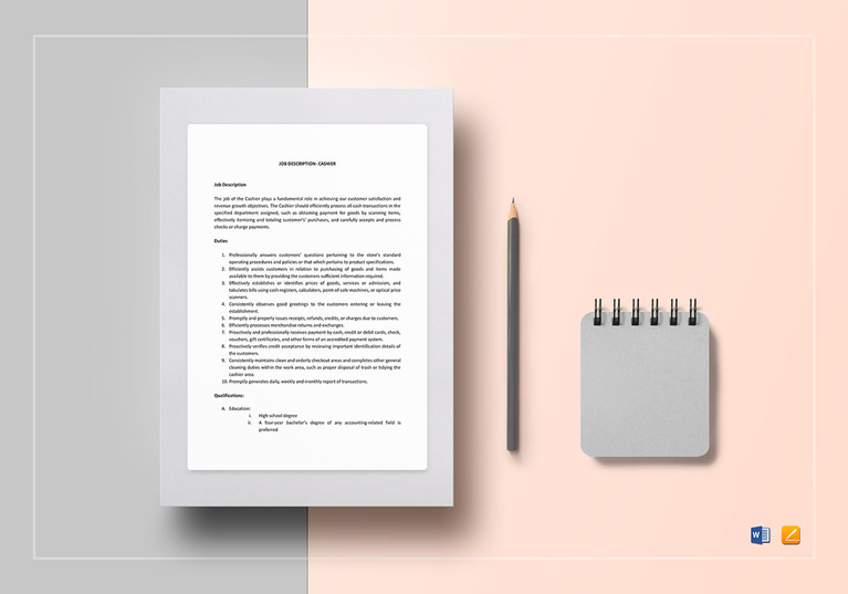 Cashier Job Description Template in Word, Google Docs, Apple Pages