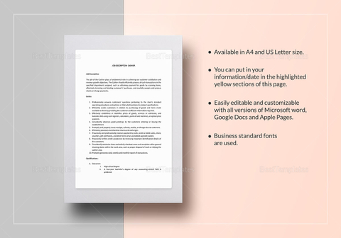 Cashier Job Description Template in Word, Google Docs, Apple Pages