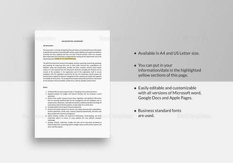 Accountant Job Description Template in Word, Google Docs, Apple Pages