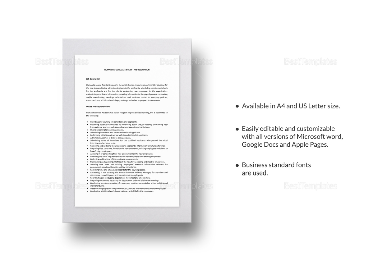 Human Resources Assistant Job Description Template In Word Google Docs 
