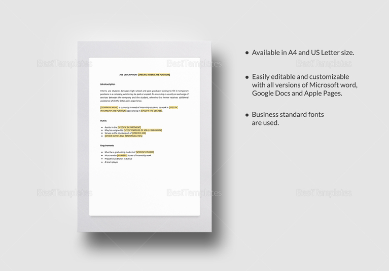 Intern Job Description Template in Word, Google Docs, Apple Pages