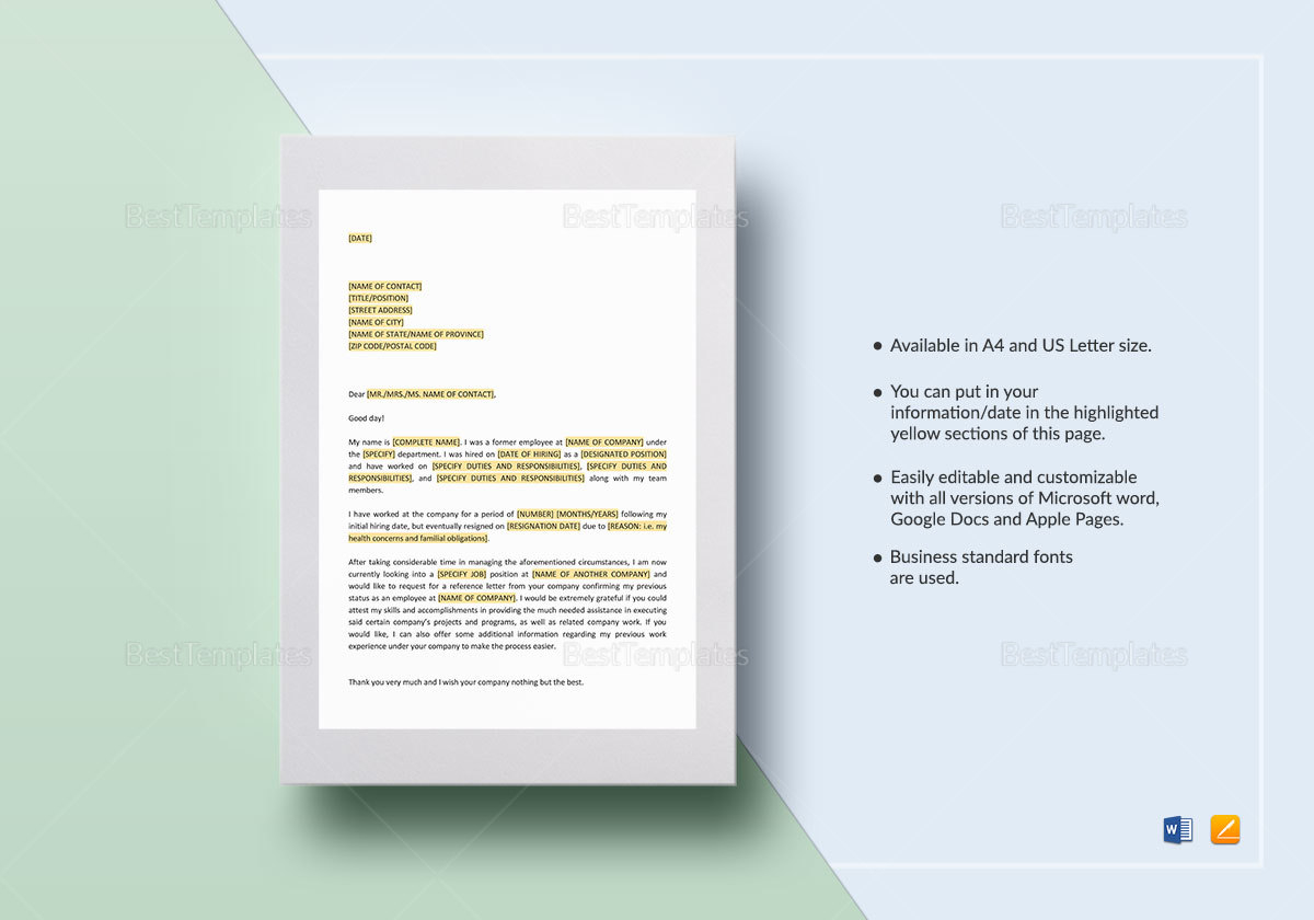 Request for Reference Template in Word, Google Docs, Apple Pages