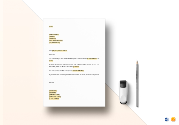 Notice to Stop Credit Charge Template in Word, Google Docs, Apple Pages