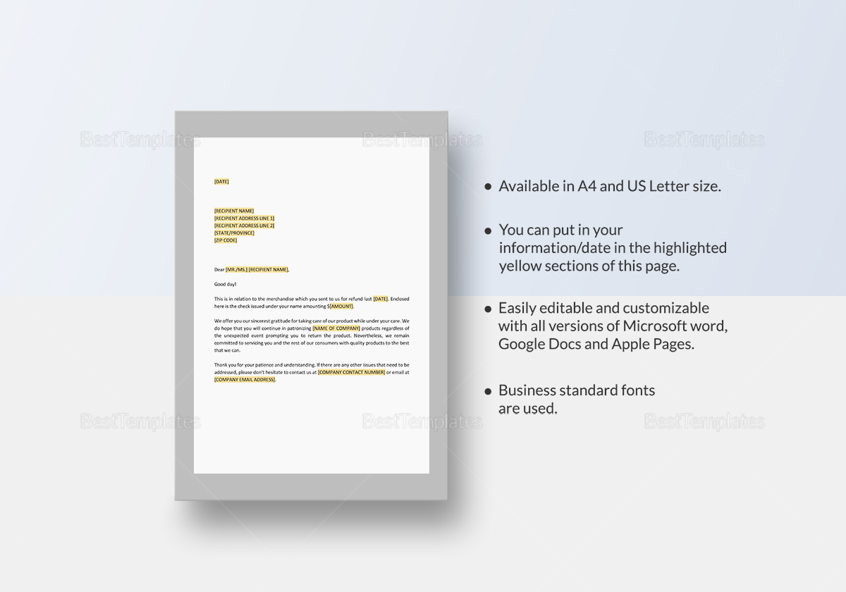 Refund for Returned Merchandise Template in Word, Google Docs, Apple Pages