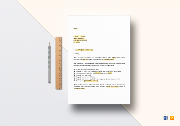 Disputed Balance Notice Template in Word, Google Docs, Apple Pages