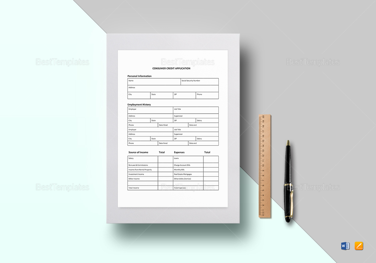 Consumer Credit Application Template in Word, Google Docs, Apple Pages
