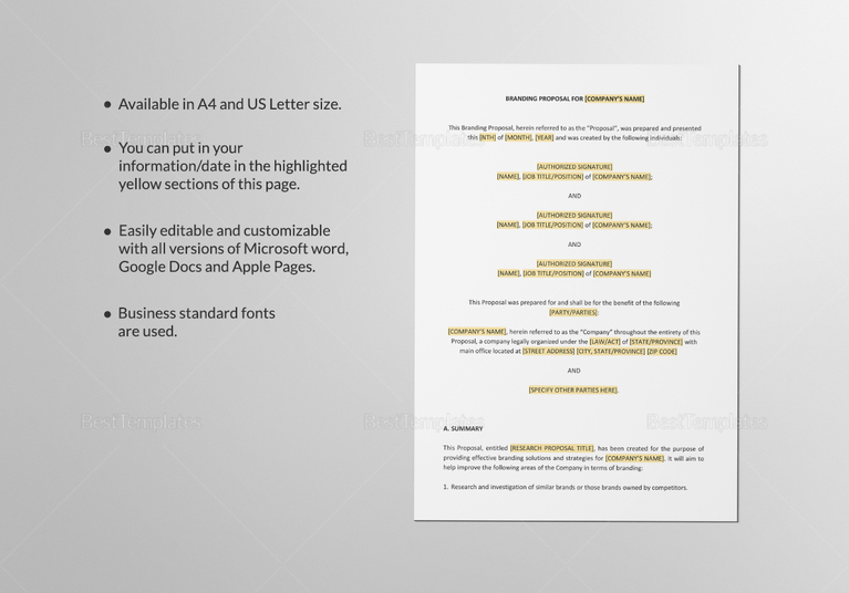 Branding Proposal Template in Word, Google Docs, Apple Pages