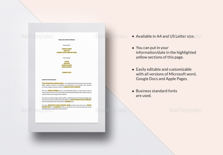 Public Relations Proposal Template in Word, Google Docs, Apple Pages