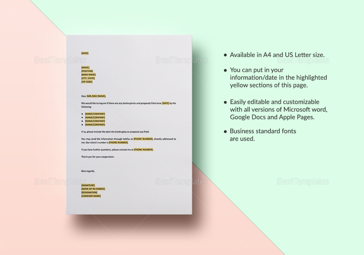 Letter Bankruptcy Inquiry Template in Word, Google Docs, Apple Pages