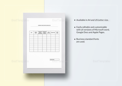 Vehicle Mileage Log Template in Word, Excel, Google Docs, Apple Pages ...