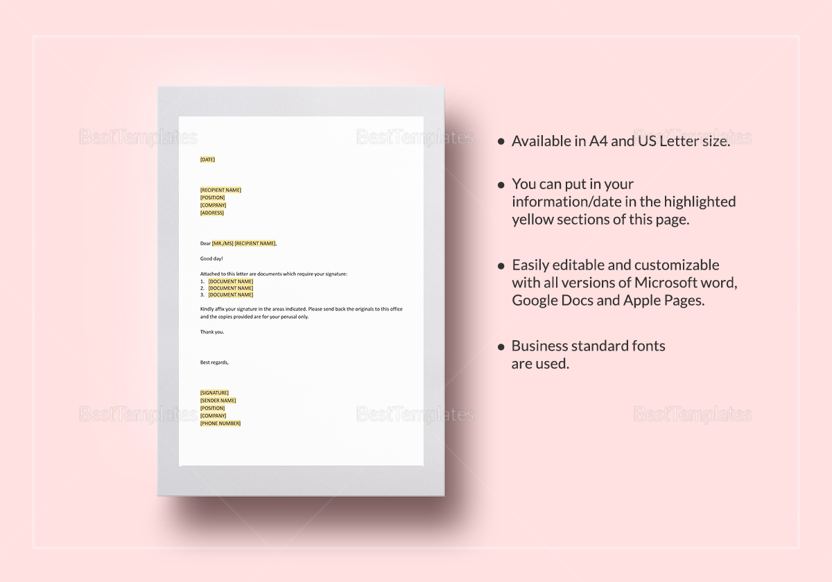 Transmittal of Documents for Signature Template in Word, Google Docs ...