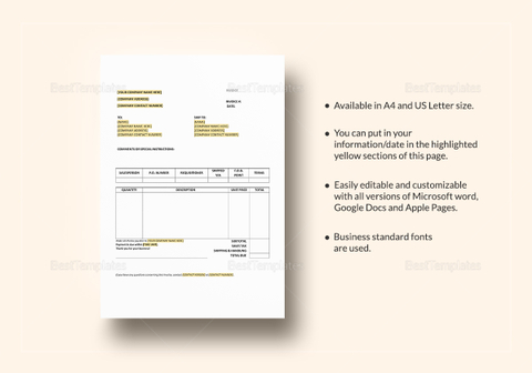 Purchase Invoice Template in Word, Google Docs, Apple Pages