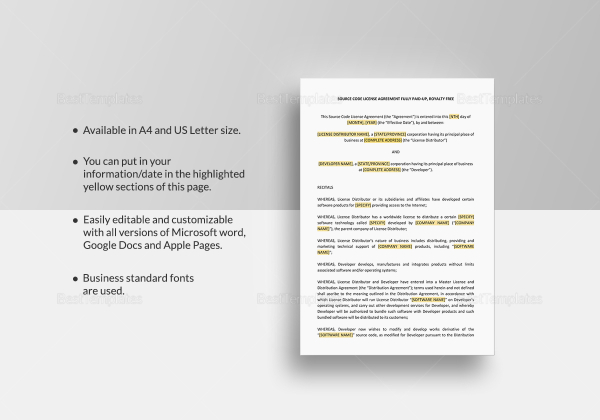 Source Code License Agreement Template in Word, Google Docs, Apple Pages