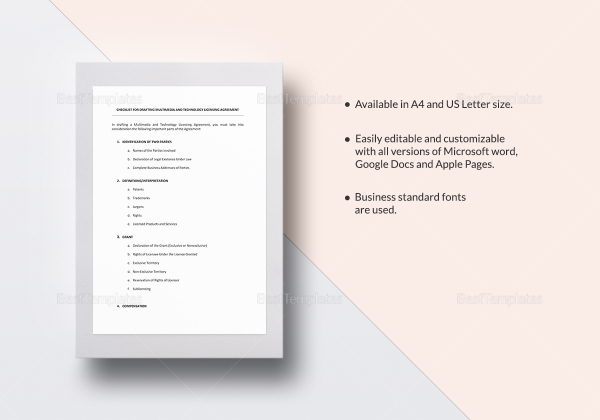 Checklist Drafting Multimedia and Technology Licensing Agreement ...