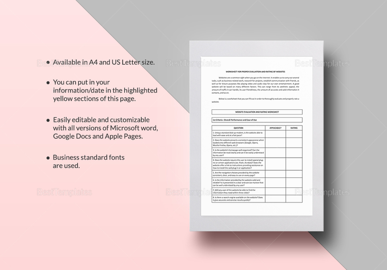 Website Rating Template in Word, Google Docs, Apple Pages