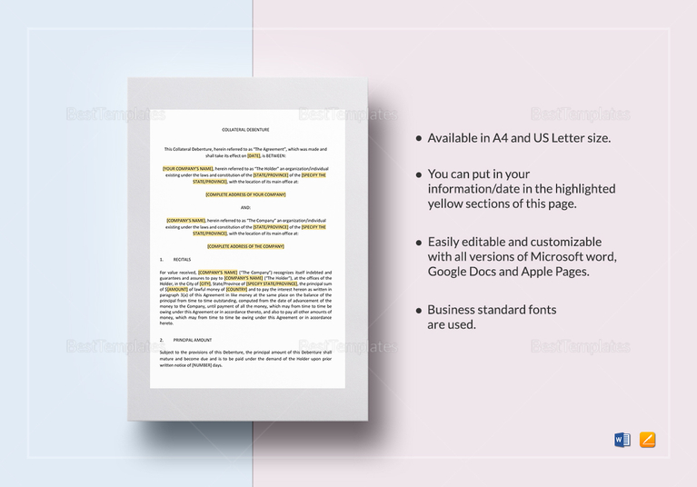 Collateral Debenture Template in Word, Google Docs, Apple Pages