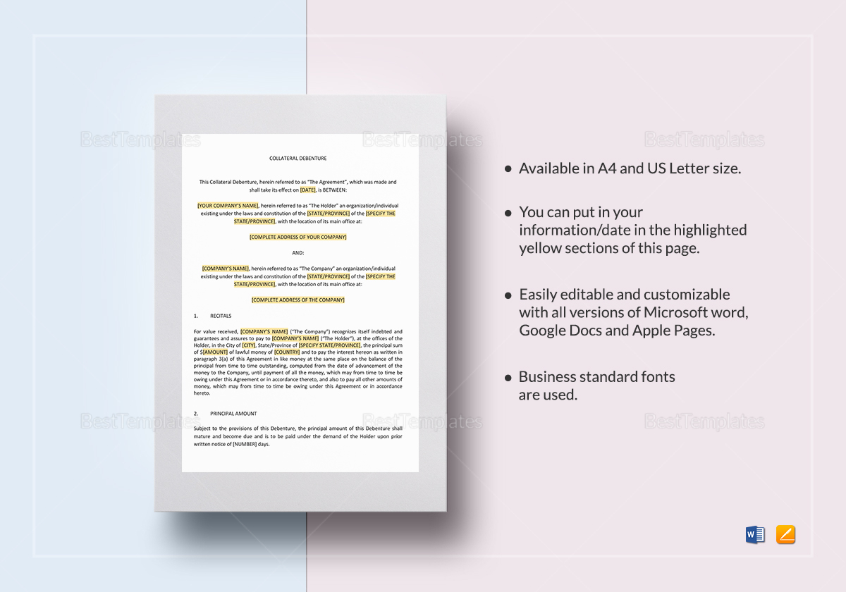 Collateral Debenture Template in Word, Google Docs, Apple Pages