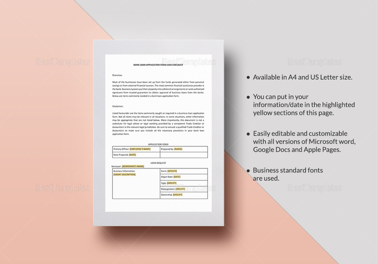 Bank Loan Application Checklist Form Template in Word, Google Docs ...