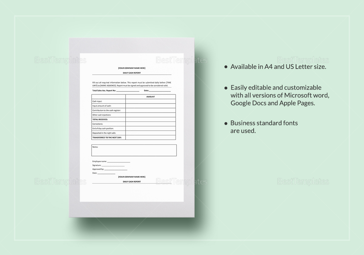 Daily Cash Report Template In Word Excel Google Docs Apple Pages 