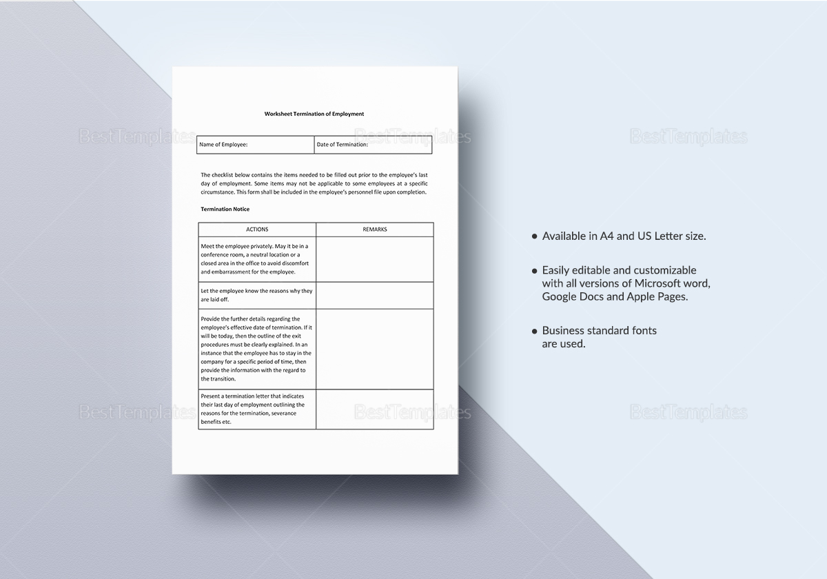 Worksheet Termination of Employment Template in Word, Google Docs ...
