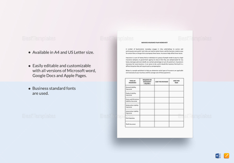 Worksheet Business Insurance Planning Template in Word, Google Docs ...