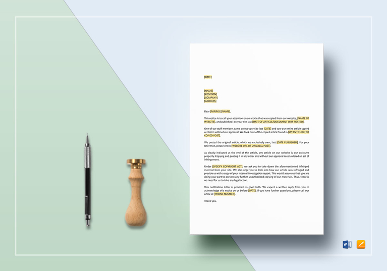 Notice of Infringement of Copyrighted Work Template in Word, Google ...