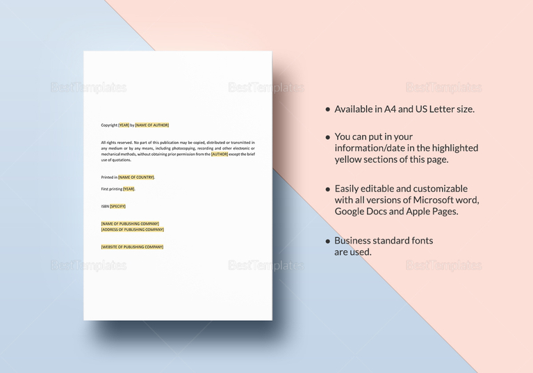 Copyright Notice Template in Word, Google Docs, Apple Pages
