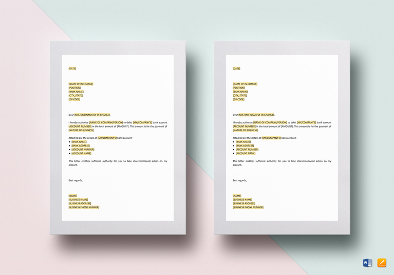 Authorization to Debit Account Template in Word, Google Docs, Apple Page