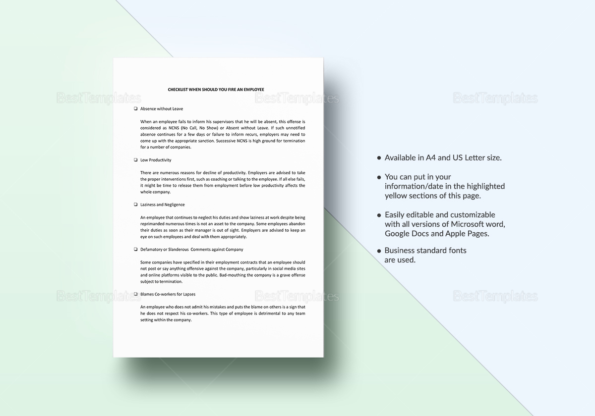 Checklist When Should You Fire an Employee Template in Word, Google ...