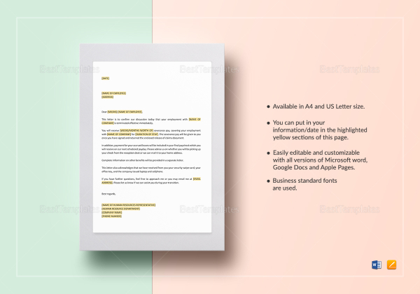 Employee Dismissal Letter Template in Word, Google Docs, Apple Pages