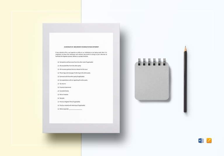 Checklist Documents to Bring to Your Attorney Template in Word, Google ...