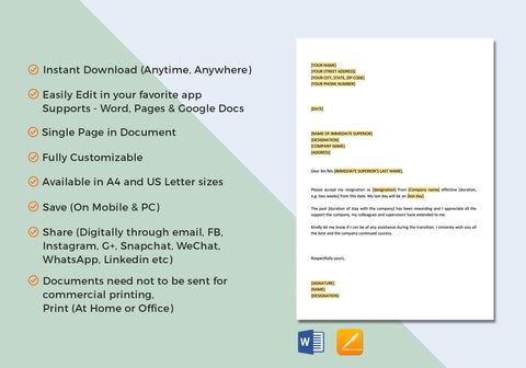 Letter of Resignation Template in Word, Google Docs, Apple Pages