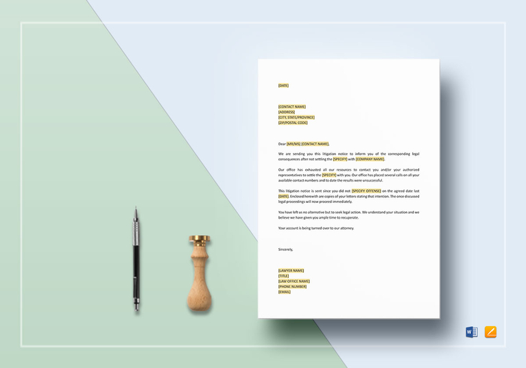 Letter Notice of Litigation Template in Word, Google Docs, Apple Pages