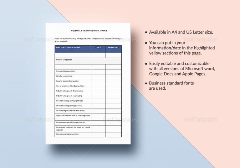 Worksheet Industry & Competitive Forces Analysis Template in Word ...