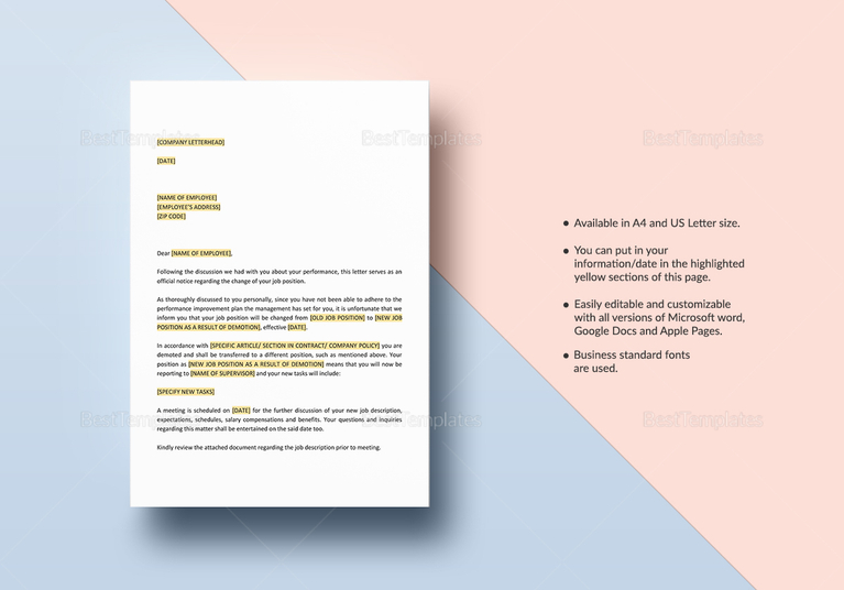 Demotion Letter Template in Word, Google Docs, Apple Pages