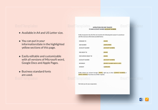 Wire Transfer Instructions Form Template in Word, Apple Pages
