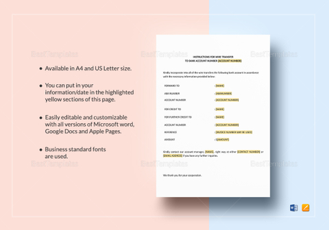 Wire Transfer Instructions Form Template in Word, Apple Pages