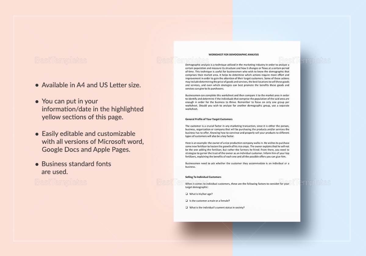 Worksheet Demographic Analysis Template in Word, Google Docs, Apple Pages