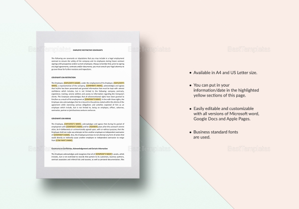 Restrictive Covenants for Employment Agreement Template in Word, Google ...