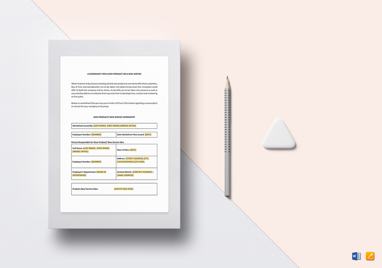 Worksheet New Product or Service Template in Word, Google Docs, Apple Pages